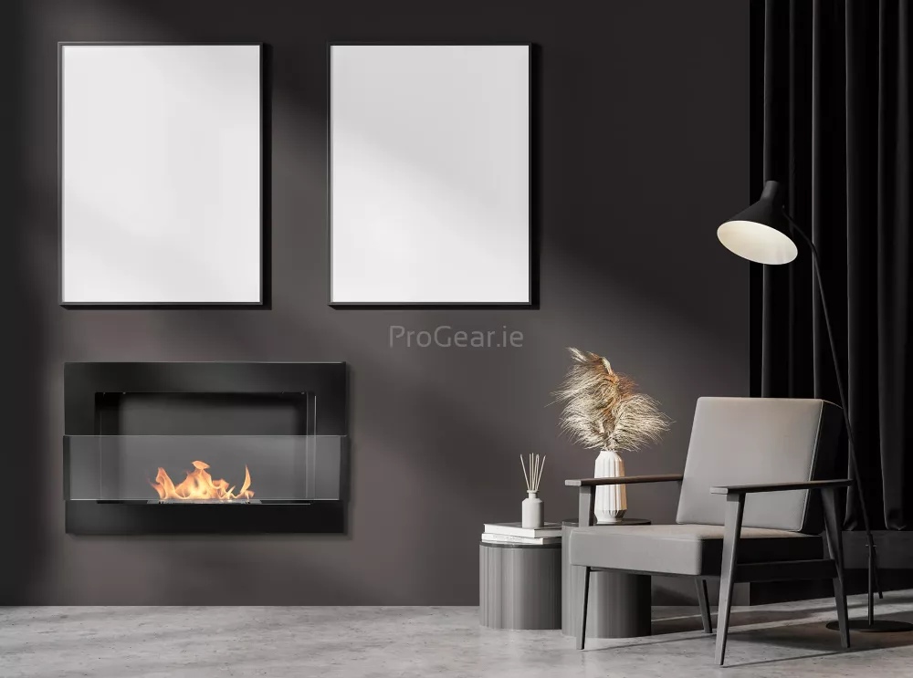 Wall-Mounted Bioethanol Fireplace with Glass – 650x400 mm, Glossy Black ...